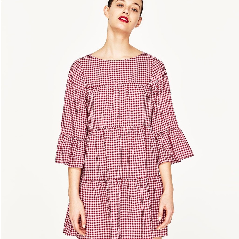 Zara Gingham Tiered Dress Red - Gem